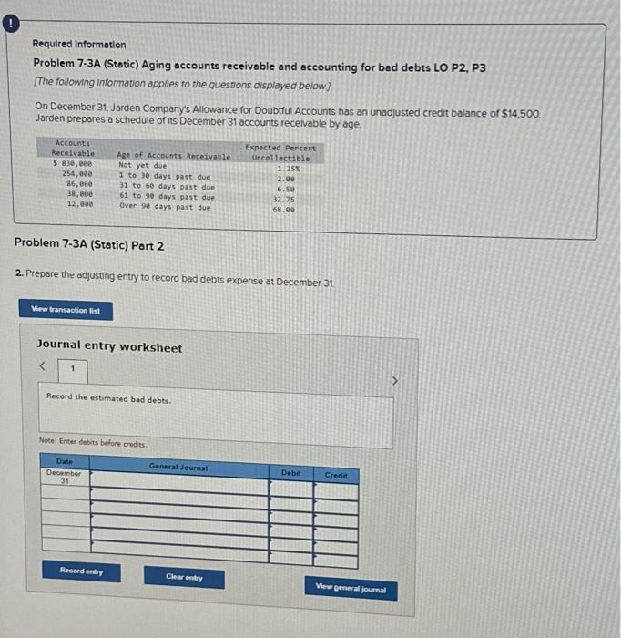 Solved Required information Problem 7-3A (Static) Aging | Chegg.com