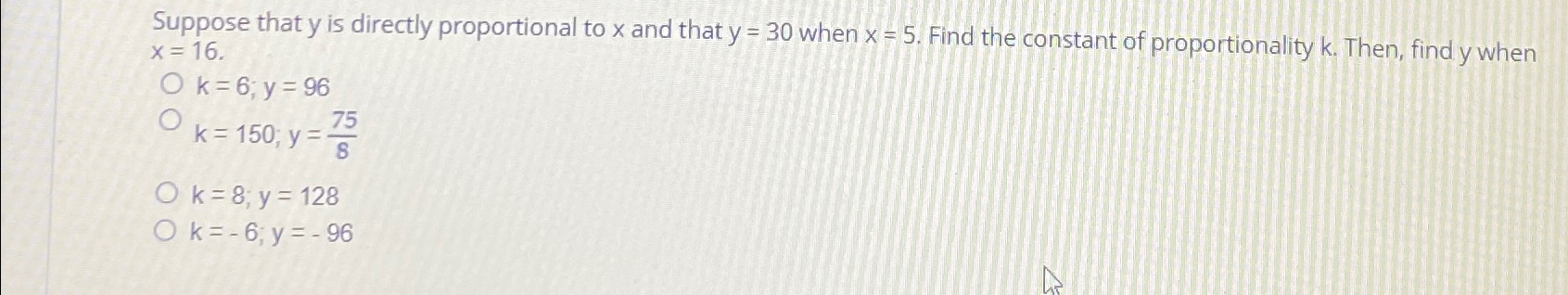 Solved Suppose that y ﻿is directly proportional to x ﻿and | Chegg.com