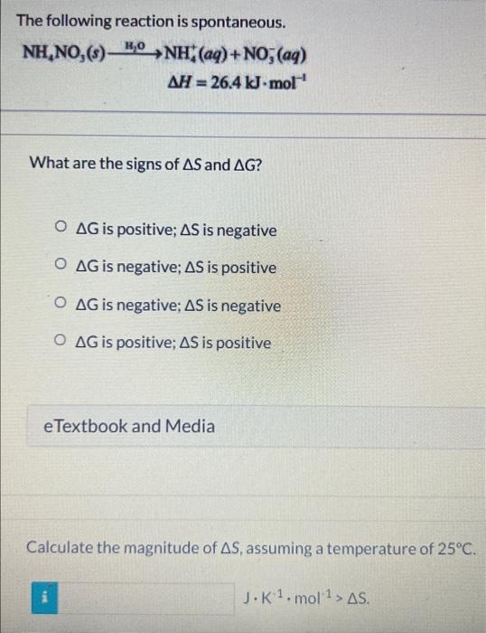 Solved The following reaction is spontaneous. | Chegg.com