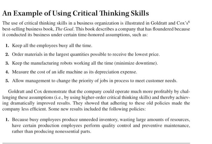 An Example of Using Critical Thinking Skills The use | Chegg.com