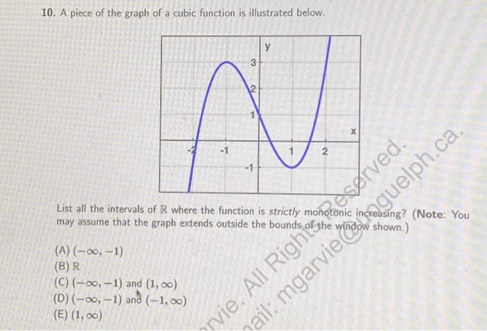 Solved 10. A piece of the graph of a cubic function is | Chegg.com