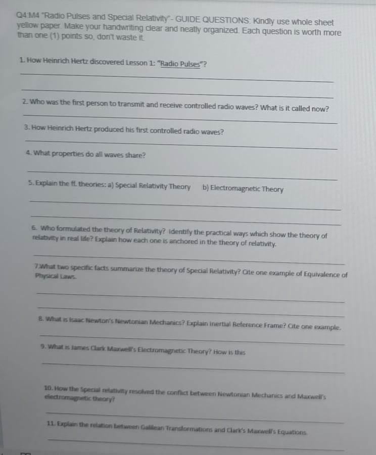 Q4 M4 "Radio Pulses and Special Relativity'- GUIDE | Chegg.com