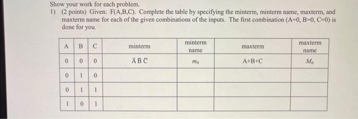 Solved Show your work for each problem. 1) (2 points) Given: | Chegg.com