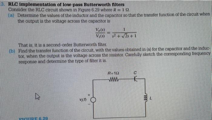 Solved RLC Implementation of low-pass Butterworth filters | Chegg.com