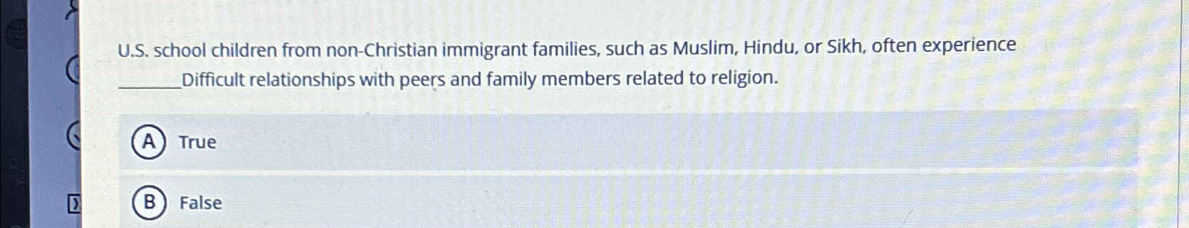 Solved U.S. ﻿school children from non-Christian immigrant | Chegg.com