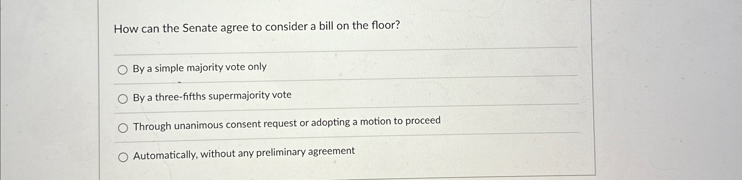 Solved How can the Senate agree to consider a bill on the | Chegg.com