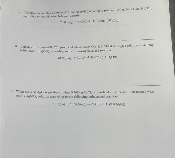 Solved 7. Calculate the number of moles of ammonia (NH3 | Chegg.com