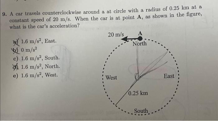 Solved 9. A car travels counterclockwise around a at circle | Chegg.com