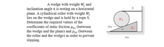 Solved A wedge with weight W1 and inclination angle α is | Chegg.com