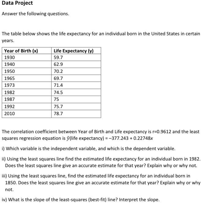 Solved The table below shows the life expectancy for an | Chegg.com