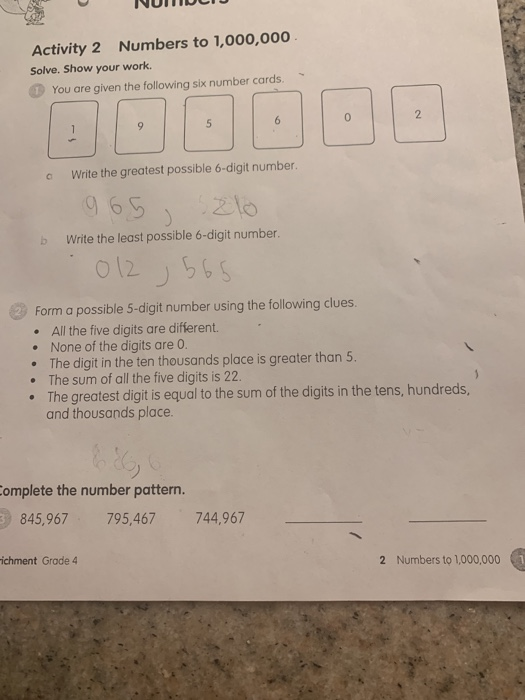 Solved Activity 2 Numbers to 1,000,000 Solve. Show your | Chegg.com