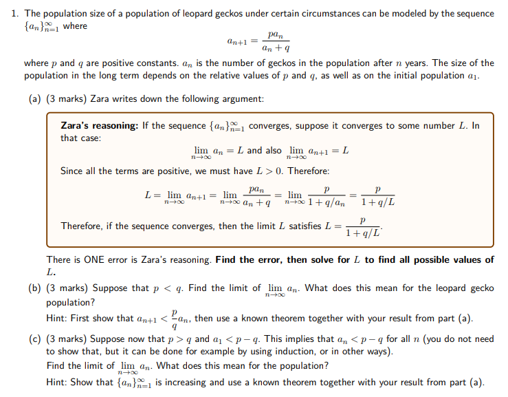 Solved The population size of a population of leopard geckos | Chegg.com