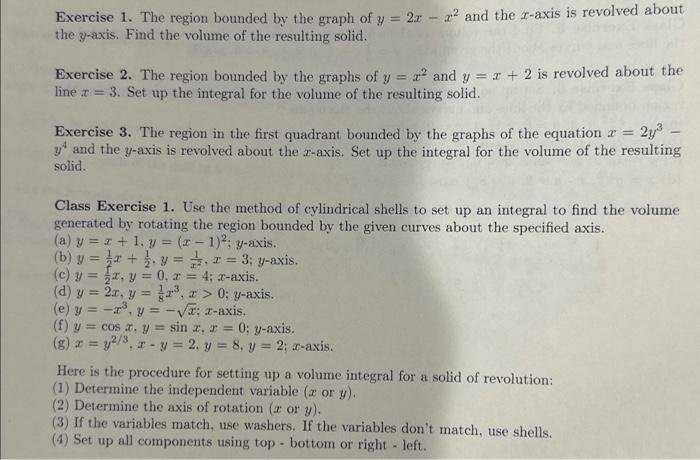 Solved Exercise 1. The region bounded by the graph of | Chegg.com