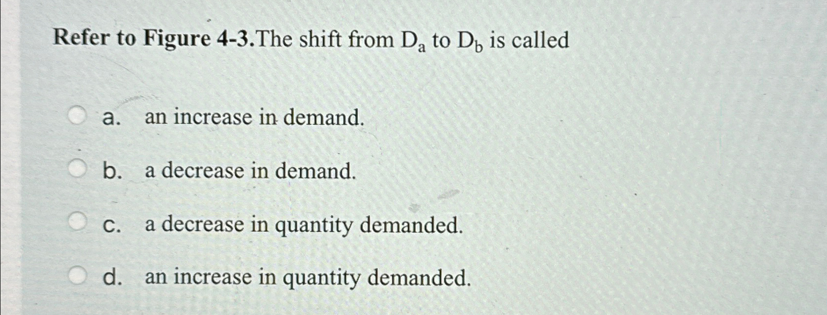 Solved Refer to Figure 4-3.The shift from Da ﻿to Db ﻿is | Chegg.com