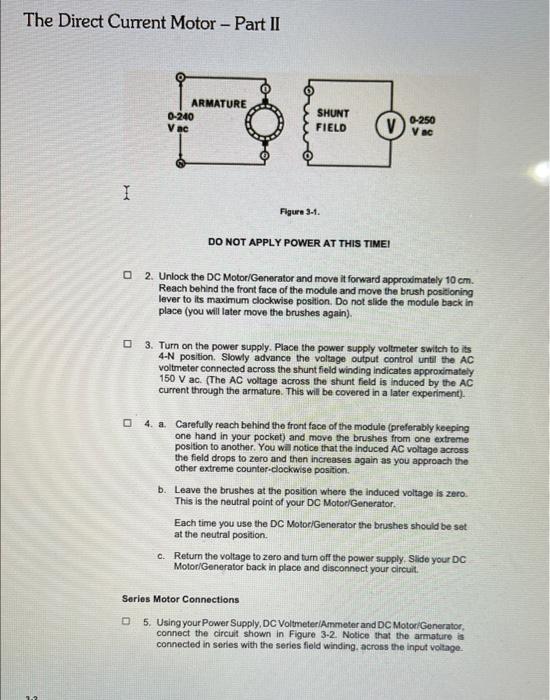 Solved Experiment 3 The Direct Current Motor - Part II | Chegg.com