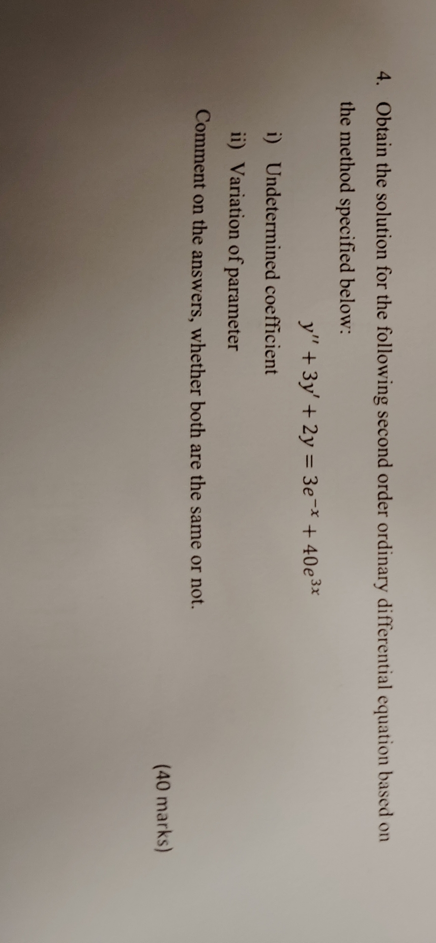 Solved Obtain The Solution For The Following Second Order