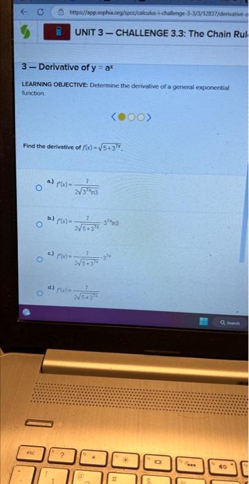 Solved 3 - Derivativo of y=ax LEARNING OBJECTIVE: Determine | Chegg.com