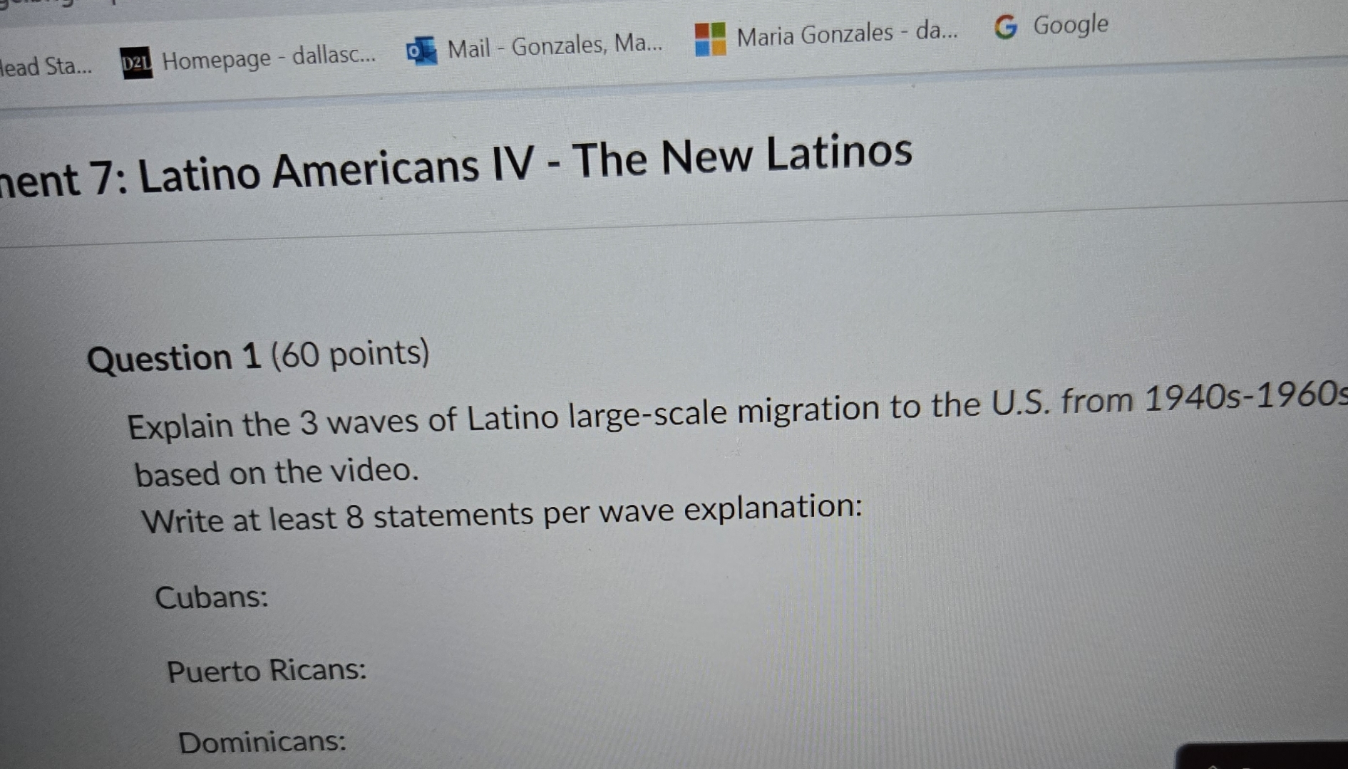 Solved nent 7: Latino Americans IV - ﻿The New | Chegg.com