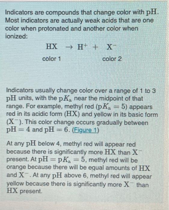 Indicators are compounds that change color with pH. | Chegg.com