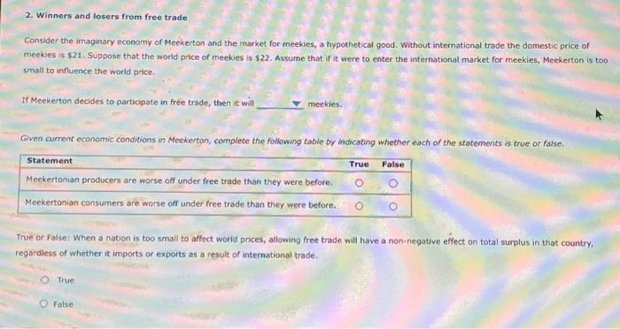 Solved 2. Winners and losers from free trade Consider the | Chegg.com