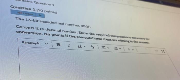 Solved Question 1 (10 points) The 16-bit hexadecimal number, | Chegg.com