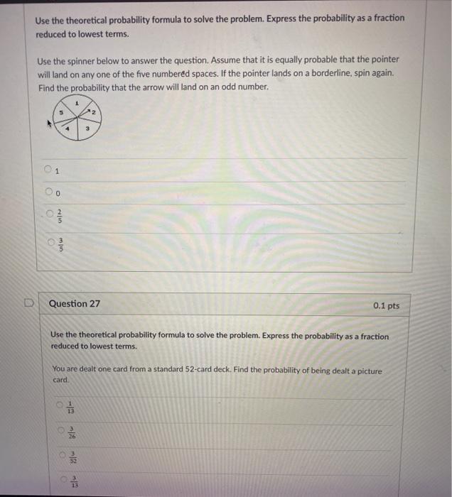 Solved Use the theoretical probability formula to solve the | Chegg.com