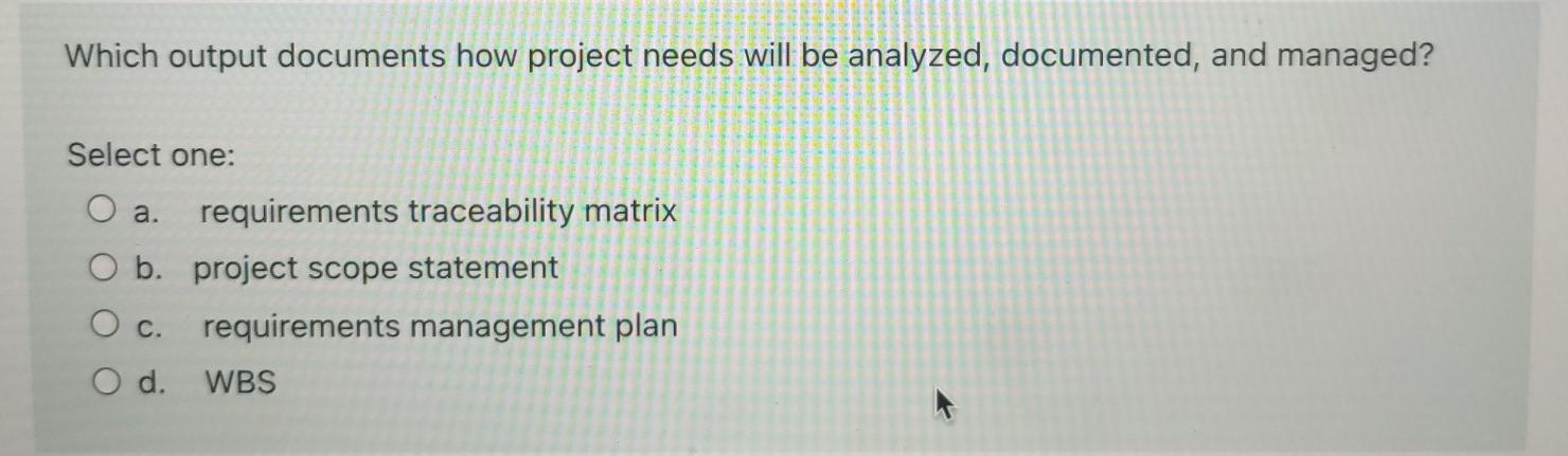 Solved Which output documents how project needs will be | Chegg.com