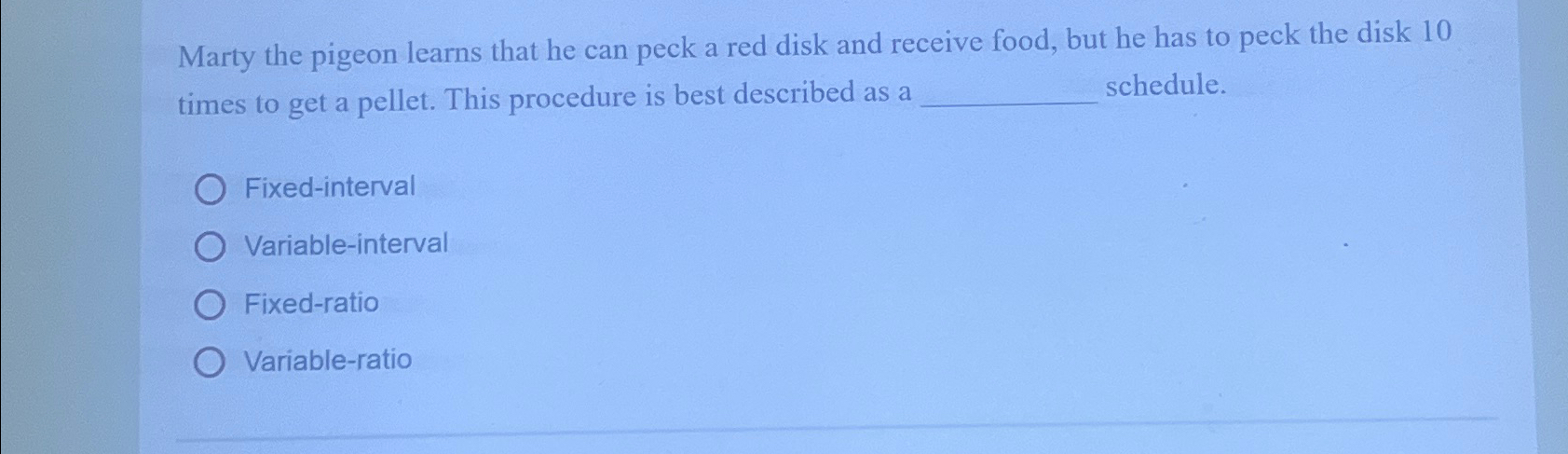 Solved Marty the pigeon learns that he can peck a red disk | Chegg.com