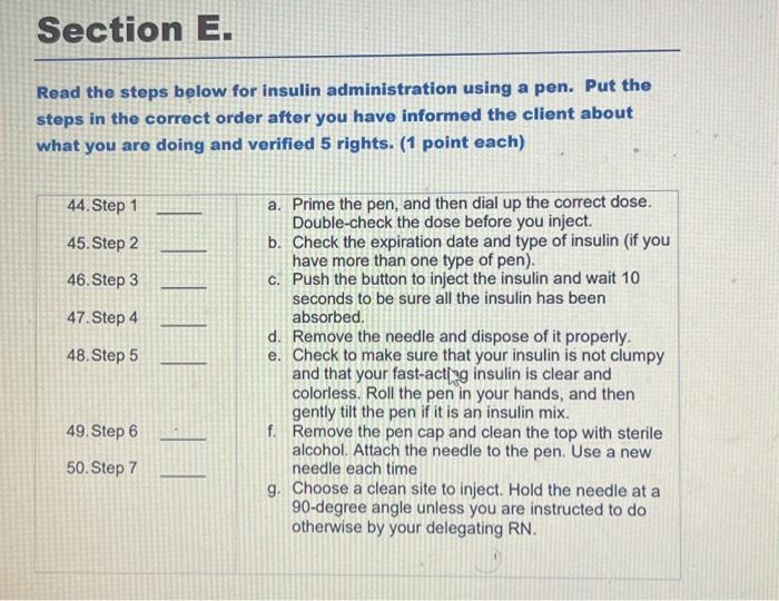 Solved Read the steps below for insulin administration using | Chegg.com