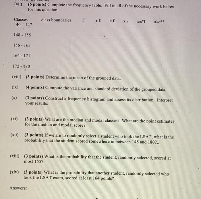 Solved (vii) (6 points) Complete the frequency table. Fill | Chegg.com