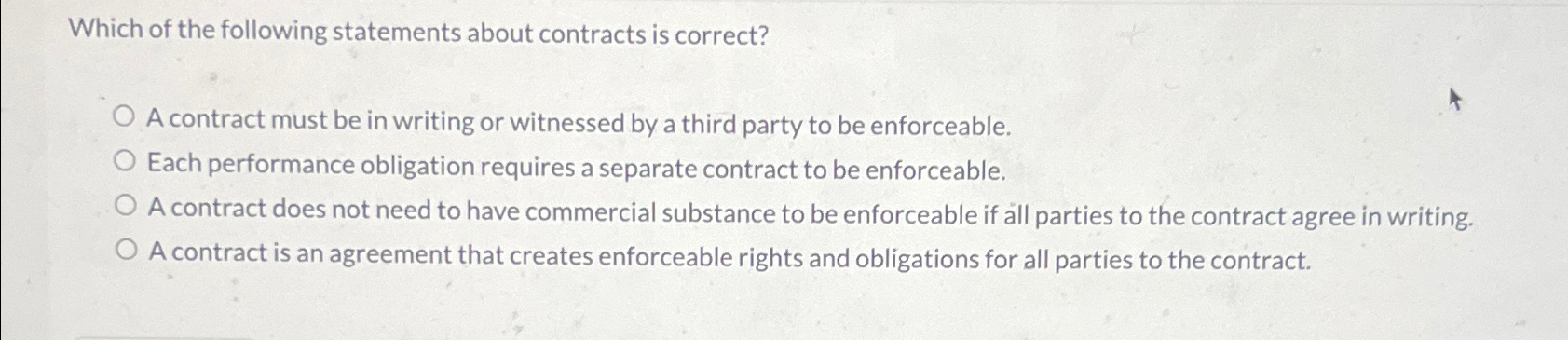 Solved Which of the following statements about contracts is | Chegg.com