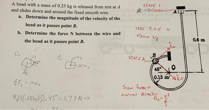 Solved A bead with a mass of 0.25 kg is released from rest | Chegg.com