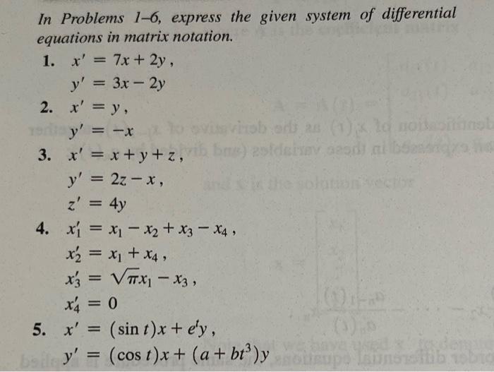 Solved In Problems 1-6, express the given system of | Chegg.com