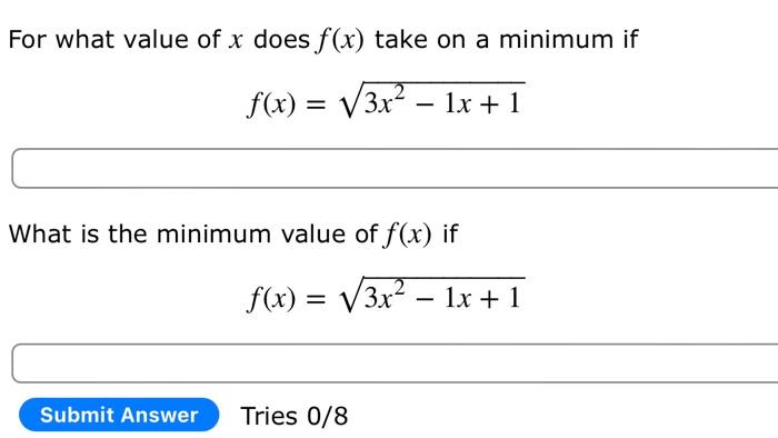 Solved or what value of z does f(z) take on a minimum if hat | Chegg.com