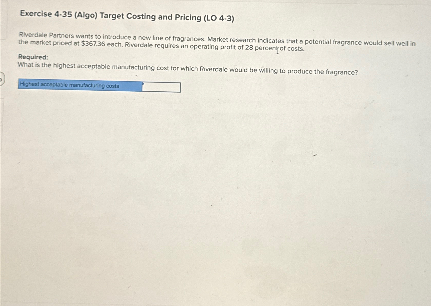 Solved Exercise 4-35 (Algo) ﻿Target Costing and Pricing (LO | Chegg.com