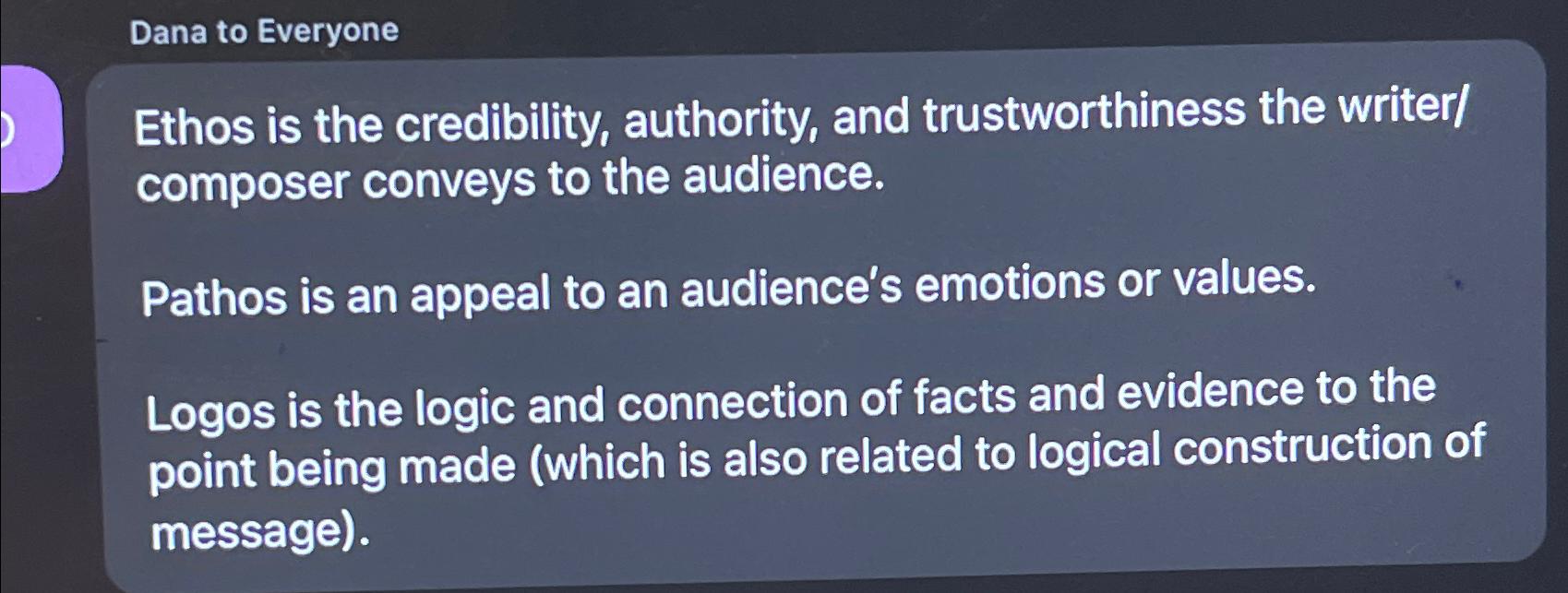 Solved Ethos is the credibility, authority, and | Chegg.com