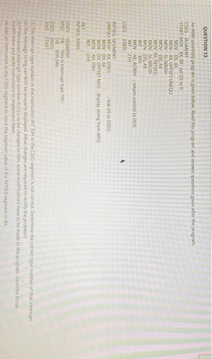 QUESTION 13 An 8086 assembly program is given below. | Chegg.com