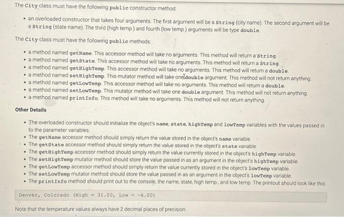 Solved - Write a class to specifications - Declare a private | Chegg.com