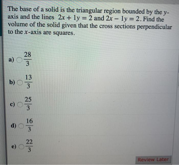 Solved The base of a solid is the triangular region bounded | Chegg.com