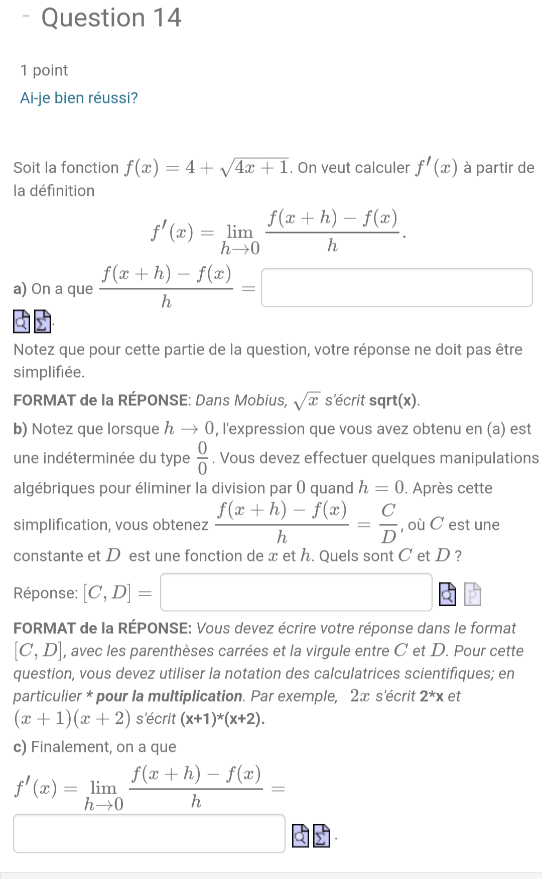 Solved 1 point Ai-je bien réussi? Soit la fonction | Chegg.com