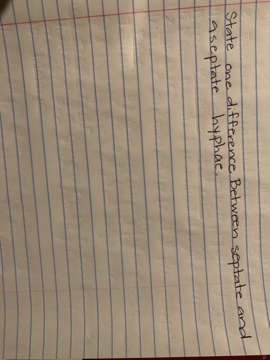 Solved State one difference Between septate and aseptate | Chegg.com