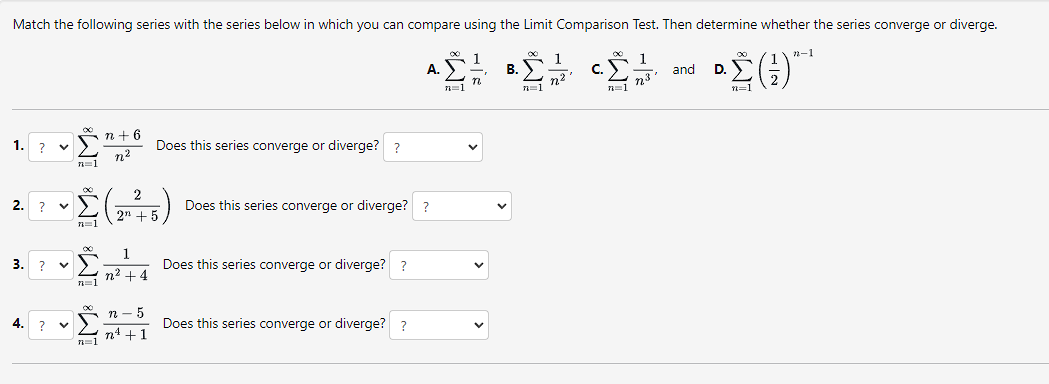 Solved Match the following series with the series below in | Chegg.com