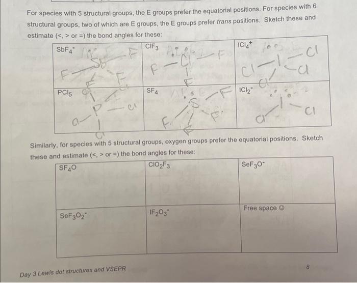 Solved For species with 5 structural groups, the E groups | Chegg.com