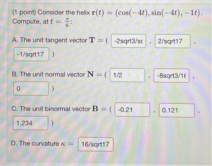 Solved (1 point) Consider the helix | Chegg.com