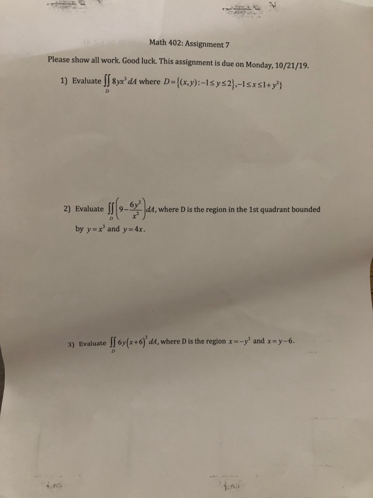 Solved Math 402: Assignment 7 Please show all work. Good | Chegg.com