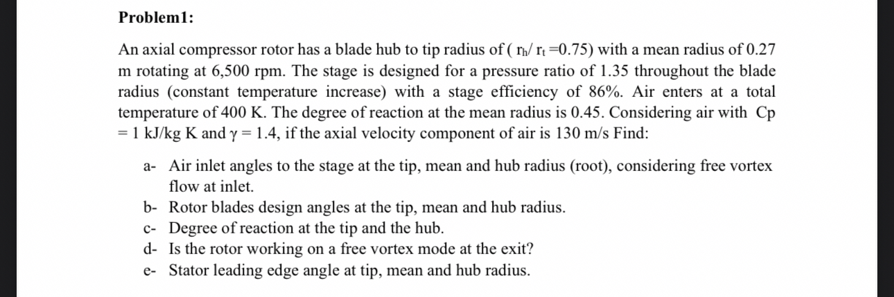 Solved Problem1:An axial compressor rotor has a blade hub to | Chegg.com