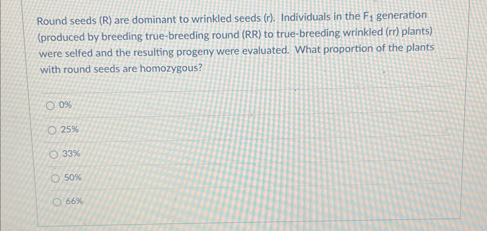 Solved Round seeds (R) ﻿are dominant to wrinkled seeds (r). | Chegg.com