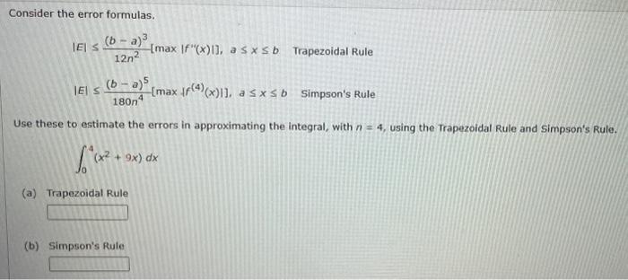 Solved Consider the error formulas. | Chegg.com
