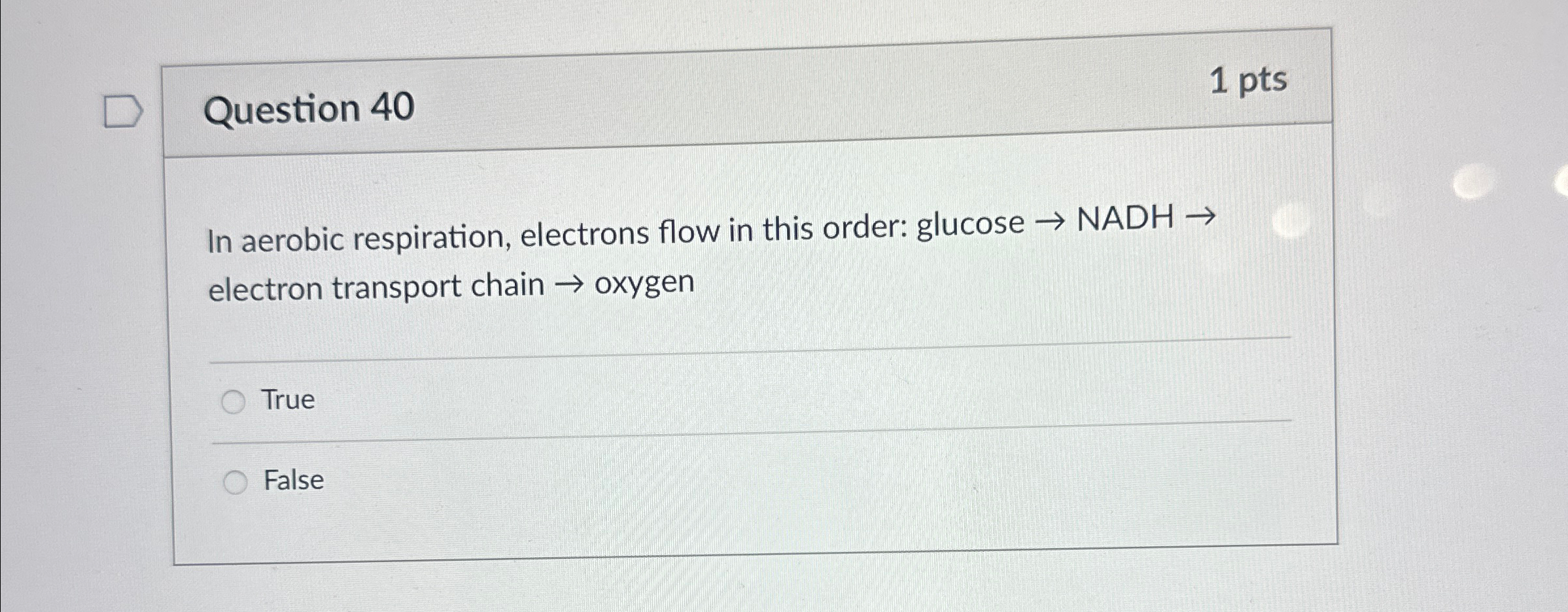 Solved Question 40 1 ﻿pts In aerobic respiration, electrons | Chegg.com