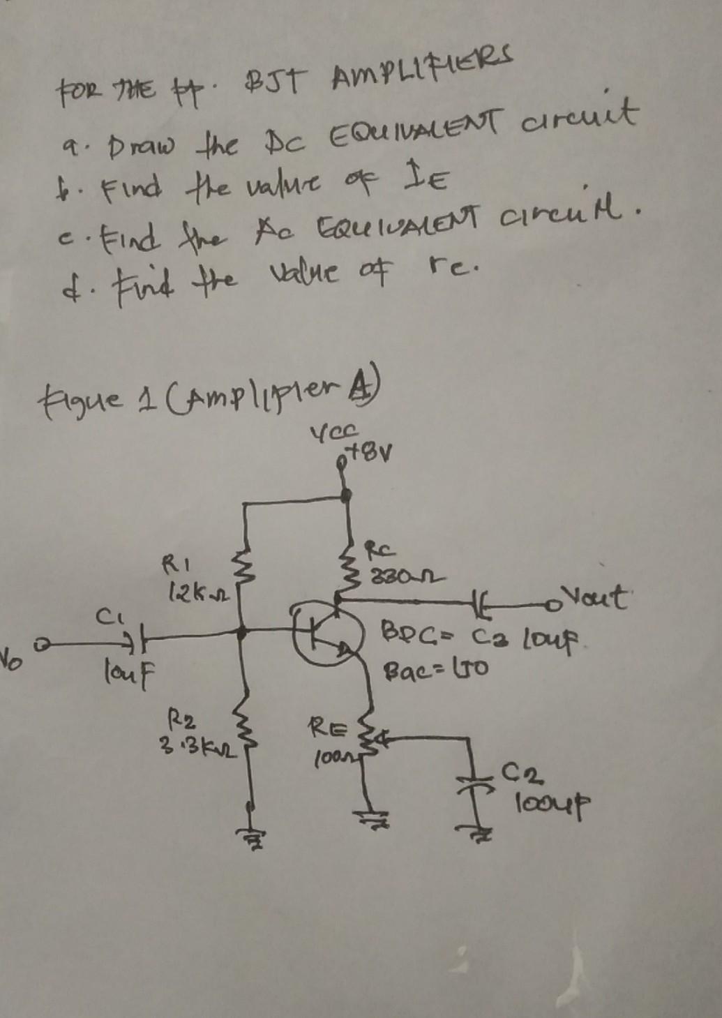 Solved For the ff. Bjt Amplifiers a.draw the Dc equivalent | Chegg.com
